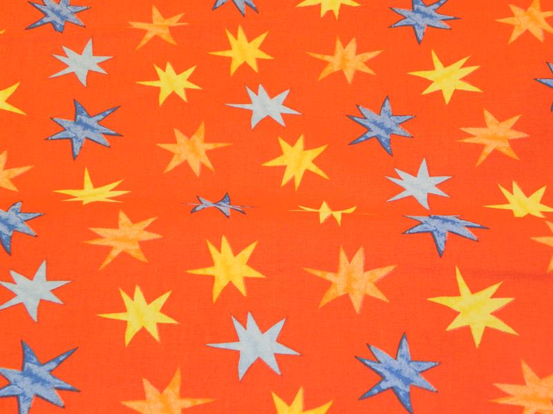 Stof i metermål - Rød med store stjerner - (stofbredde 140 cm.)